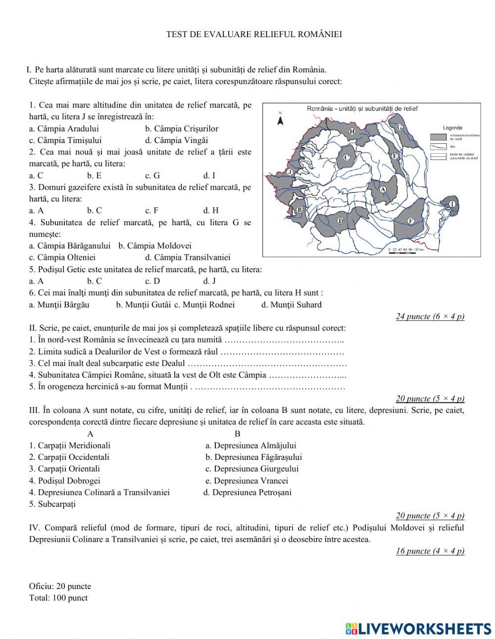 test evaluare Relief Romania online exercise for | Live Worksheets