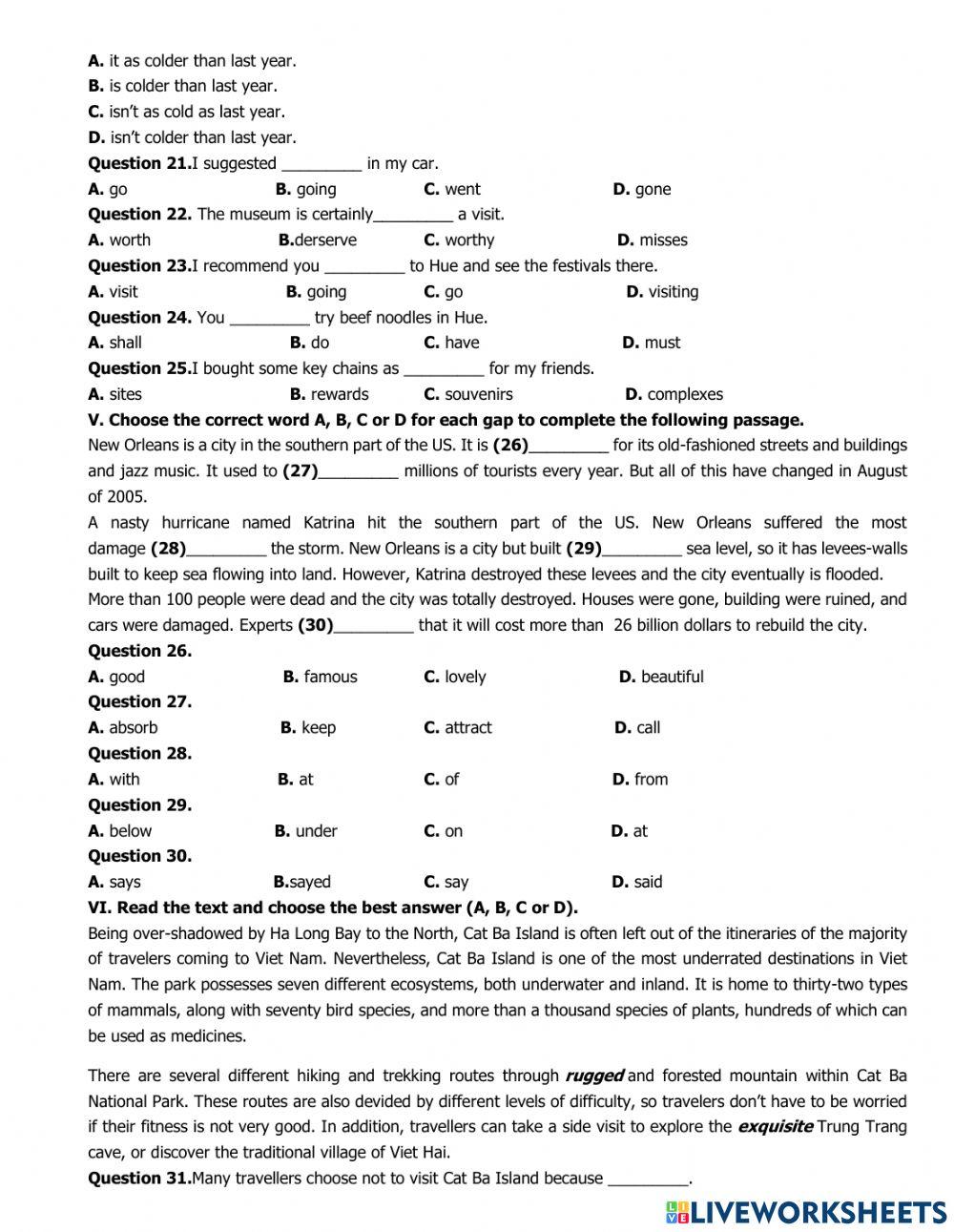 Test Grade 9 activity | Live Worksheets