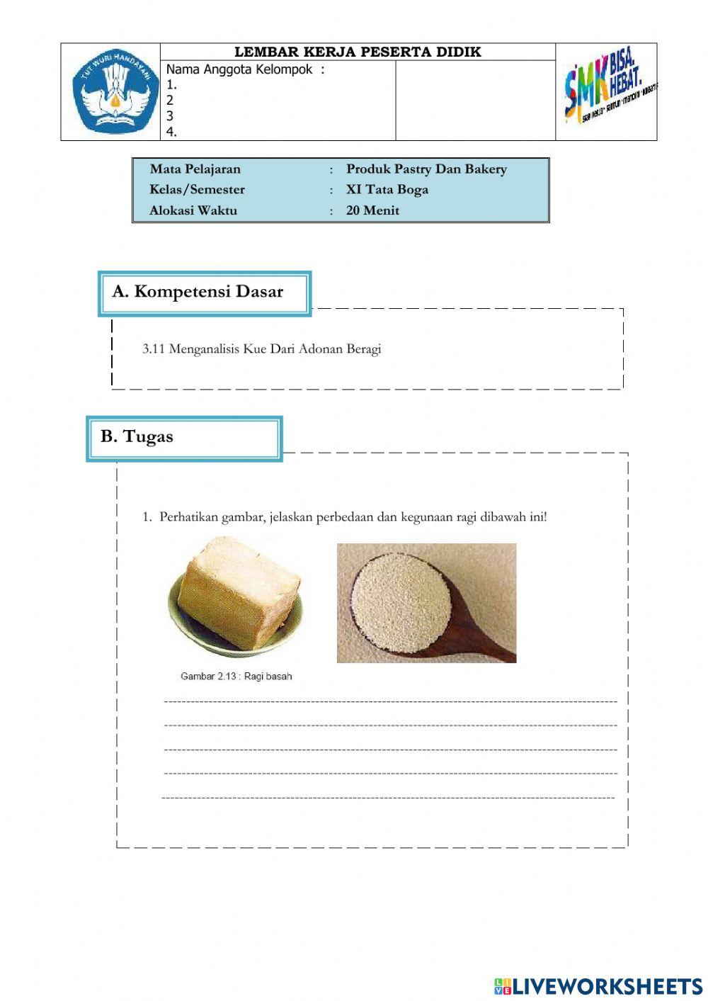 LKPD Menganalisis Adonan Beragi worksheet | Live Worksheets