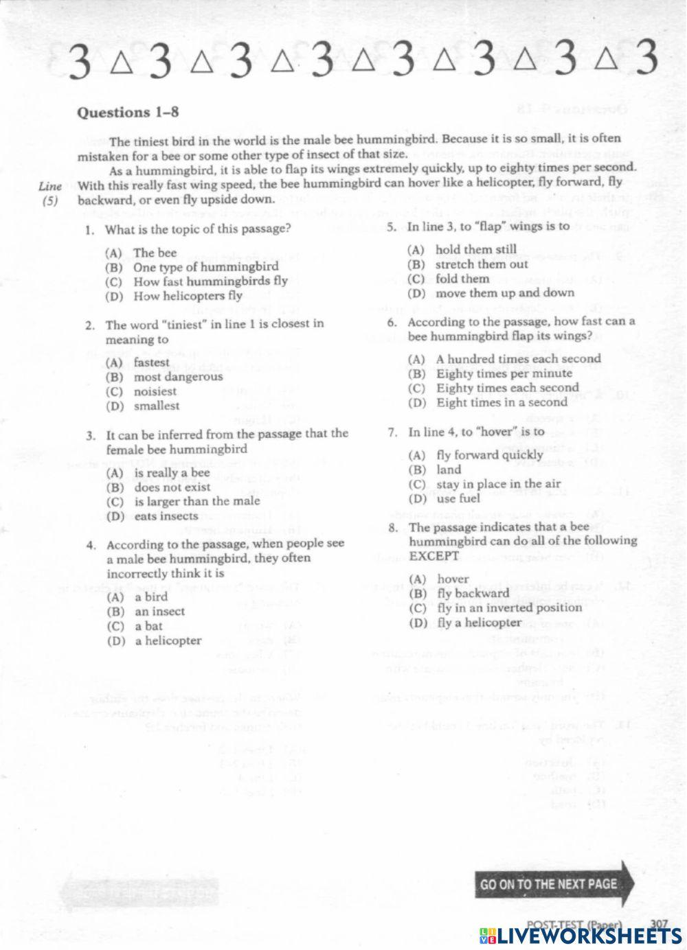 Post Test Section 03 Reading online exercise for | Live Worksheets