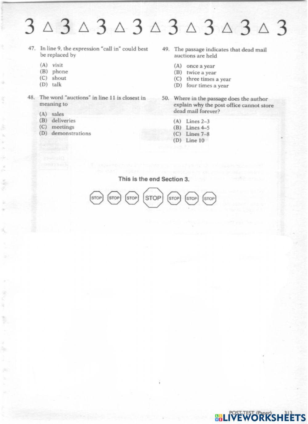 Post Test Section 03 Reading online exercise for | Live Worksheets