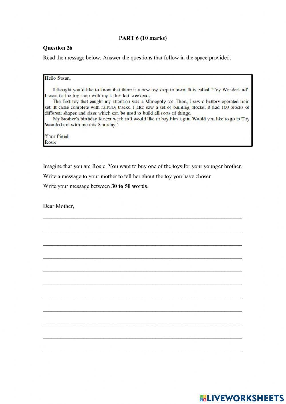 Y6 FYE Practice 2022 Part 6 online exercise for | Live Worksheets