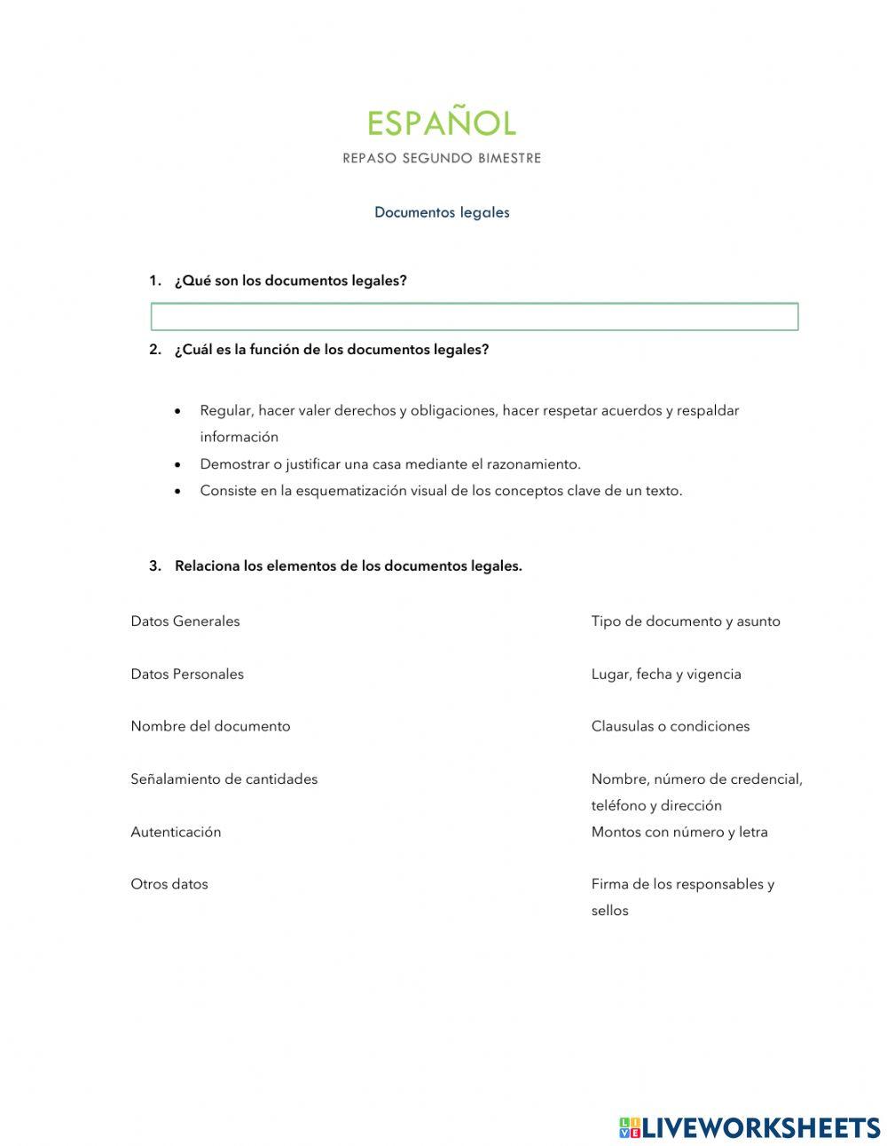 Documentos Legales activity | Live Worksheets