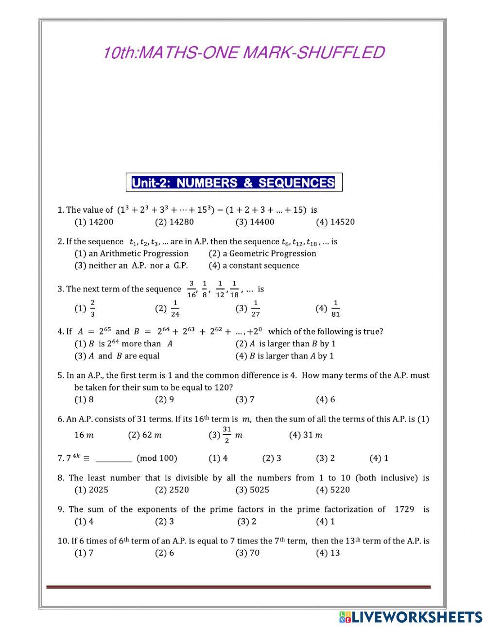 Tn sslc maths chapter 2 worksheet | Live Worksheets