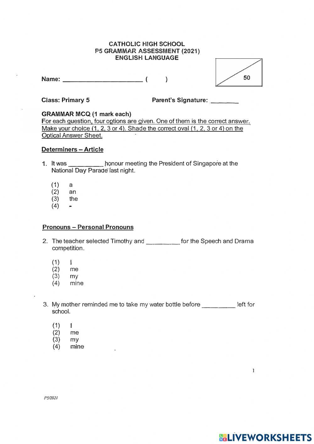 Grammar p5 worksheet | Live Worksheets