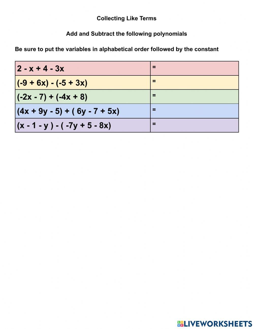 2234175 | Collect Like Terms | Michelle Fabel