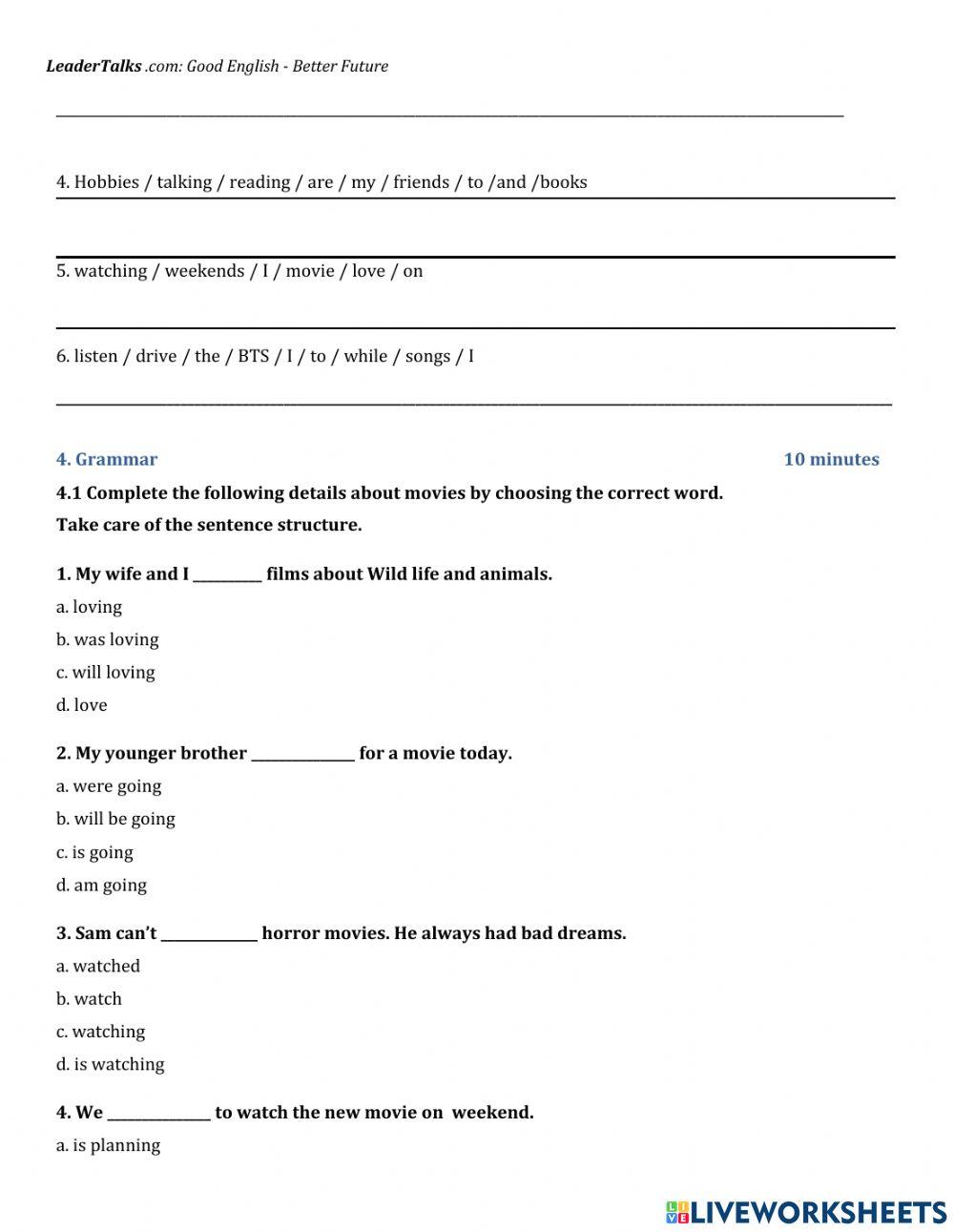 Assessments Week 1 worksheet | Live Worksheets