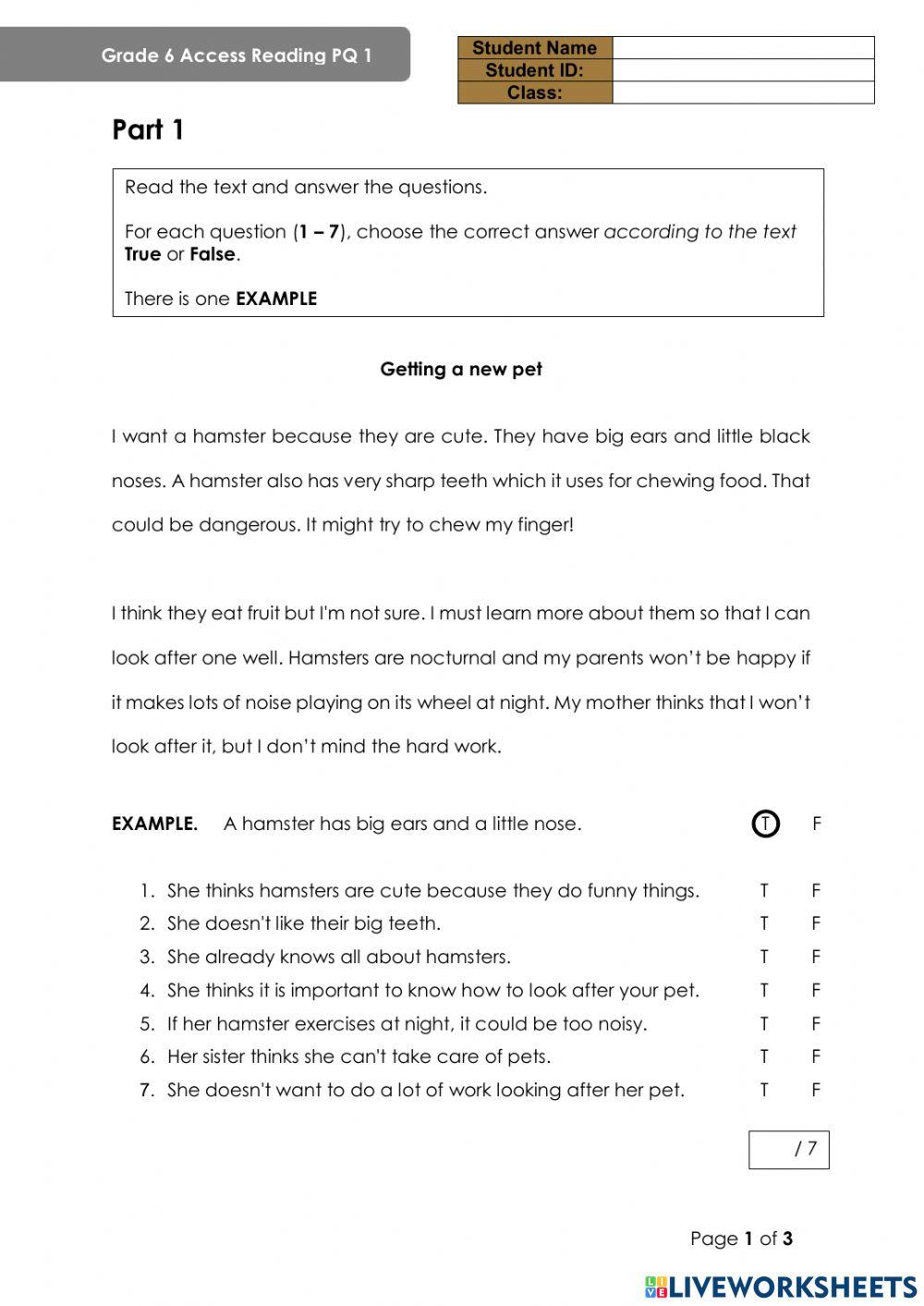 G6 Access Readi… | Free Interactive Worksheets | 2234514