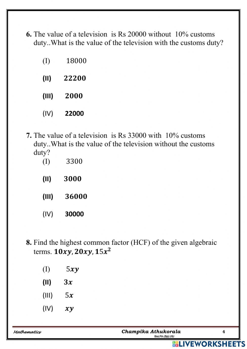 Mcq-2 worksheet | Live Worksheets
