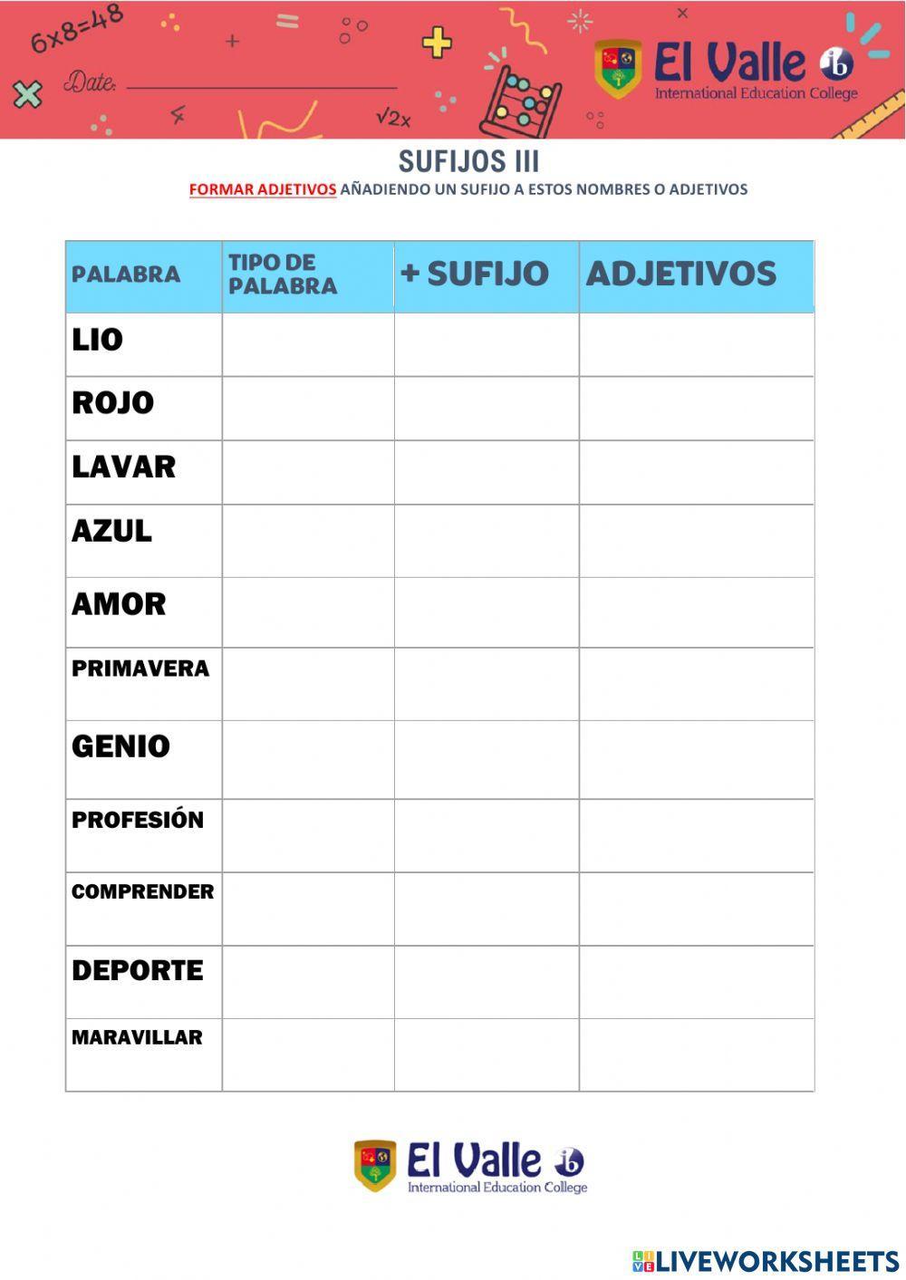 Sufijos - forma… | Free Interactive Worksheets | 2235039