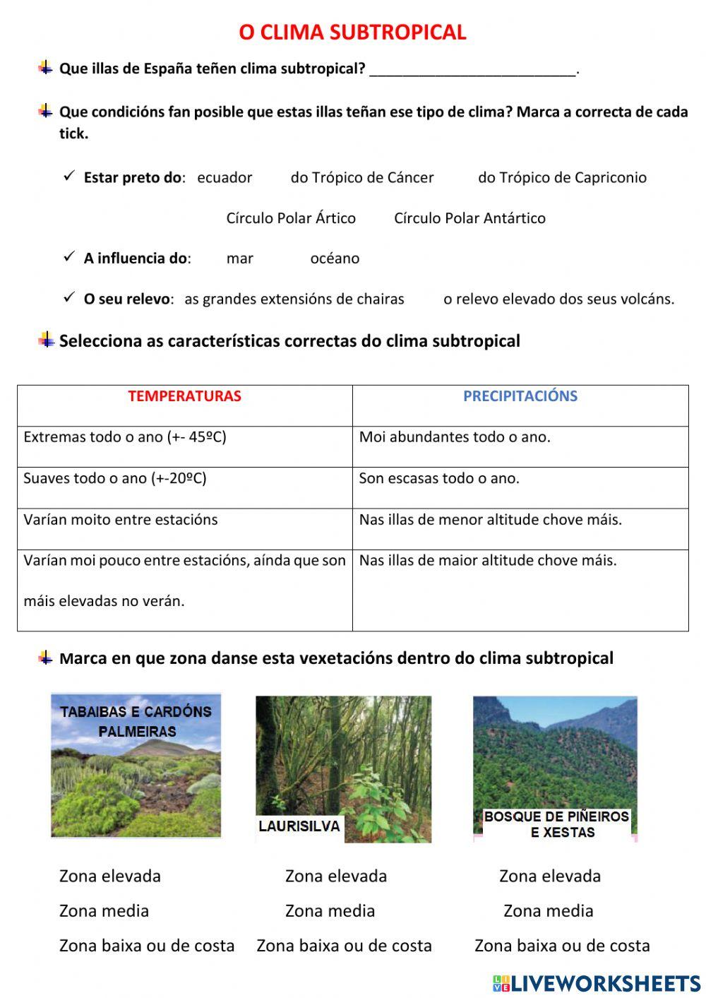 O clima subtrop… | Free Interactive Worksheets | 2235150