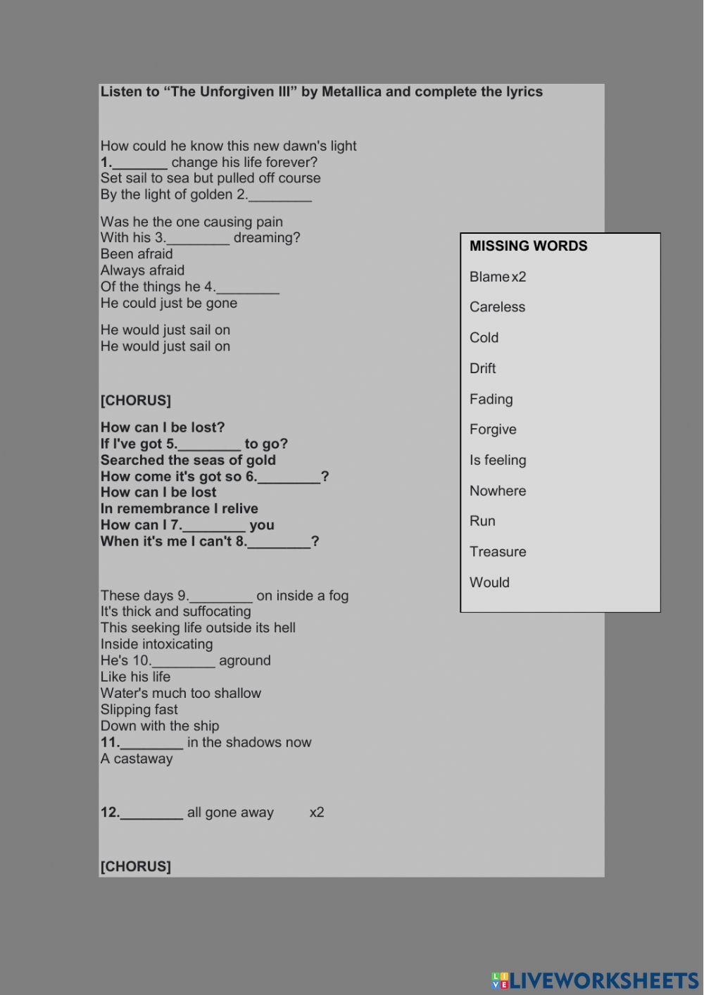 Unforgiven Metallica Lyrics