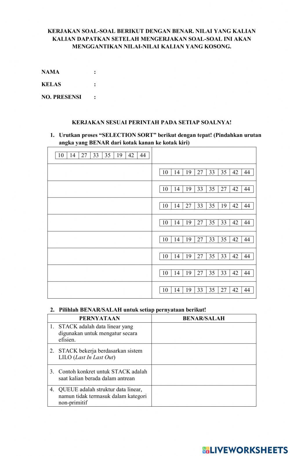 Pengganti nilai tik worksheet | Live Worksheets