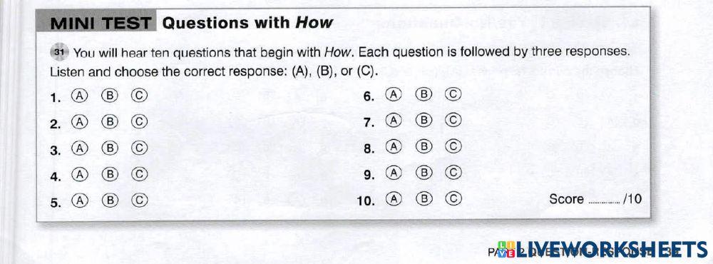 P2 How Mini test (p.39) online exercise for | Live Worksheets