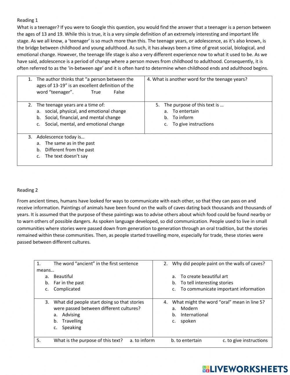 8.1 Reading Comprehension - EOT Practice worksheet | Live Worksheets