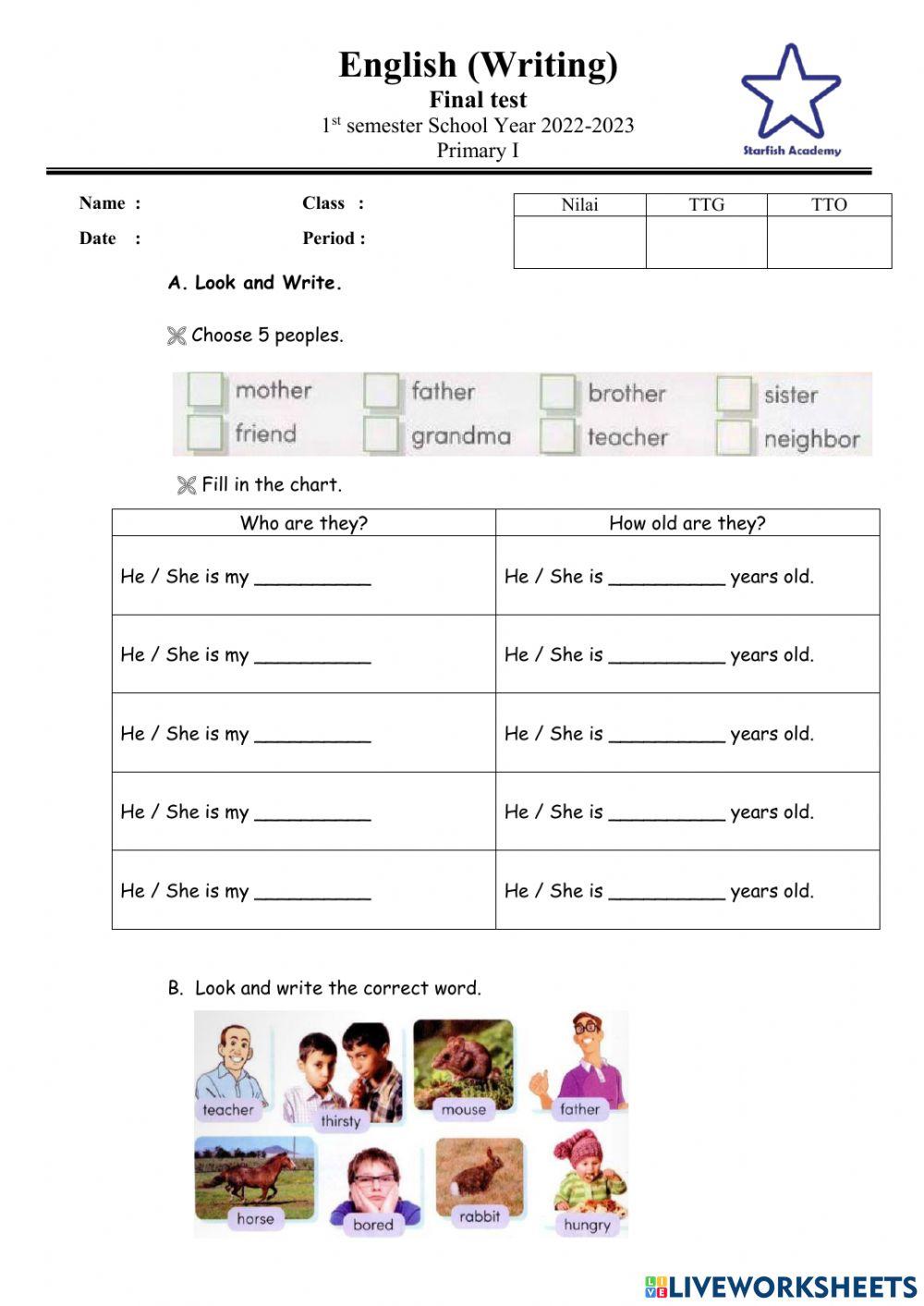P1 English Grammar and Writing Final test online exercise for | Live ...
