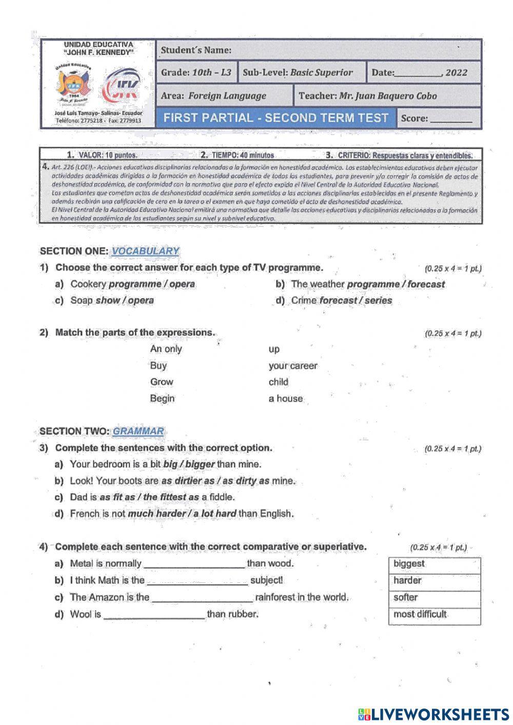 2022-2023 10th lvl 3 2-1 1 worksheet | Live Worksheets