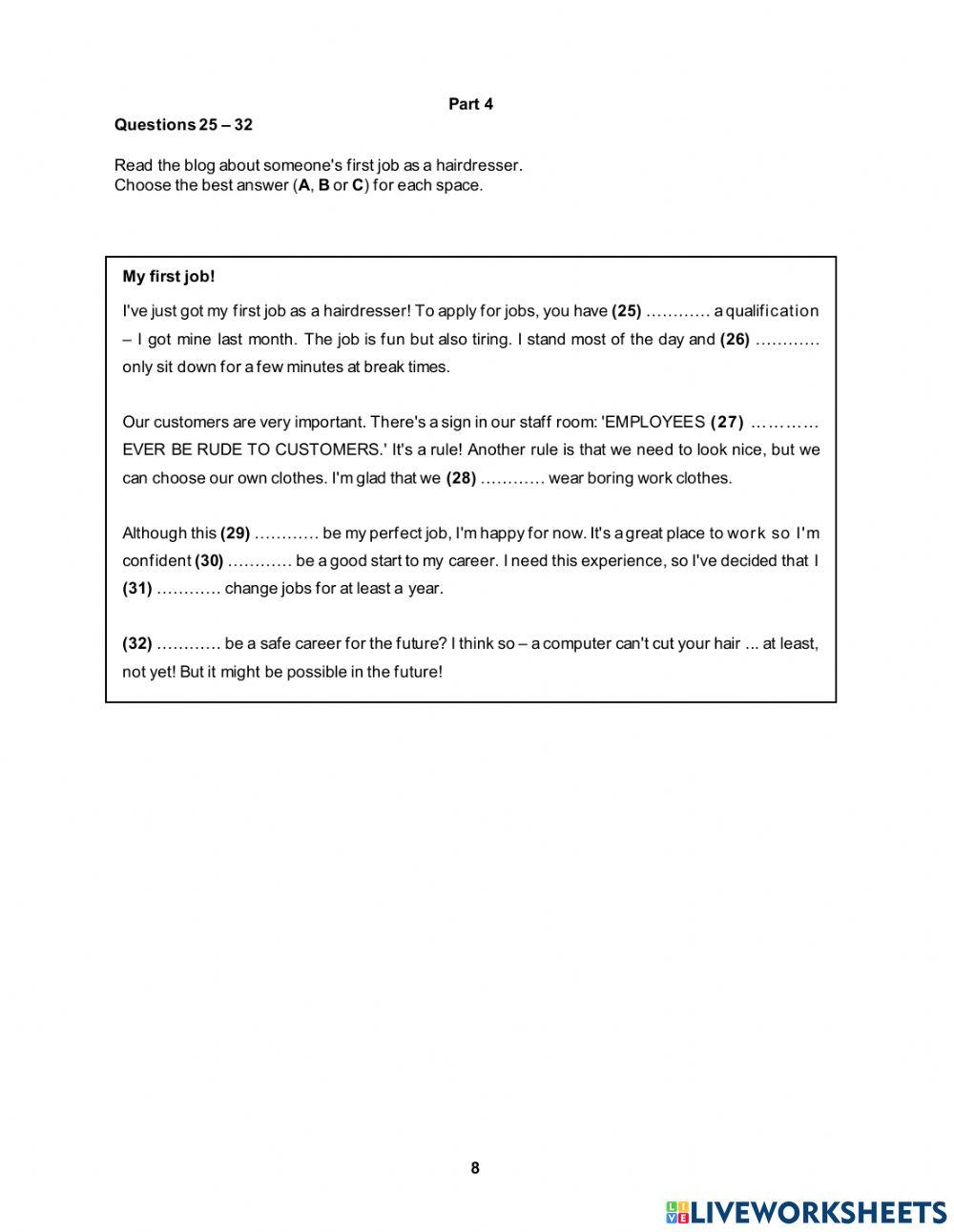 U5-Work worksheet | Live Worksheets
