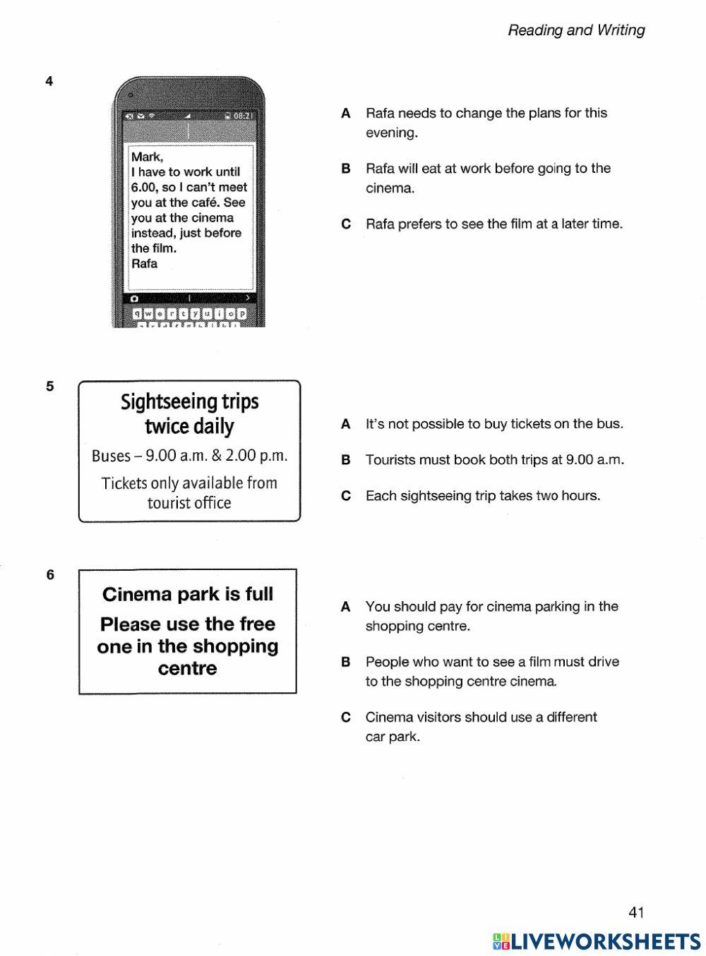 KET Reading - W… | Free Interactive Worksheets | 2494802