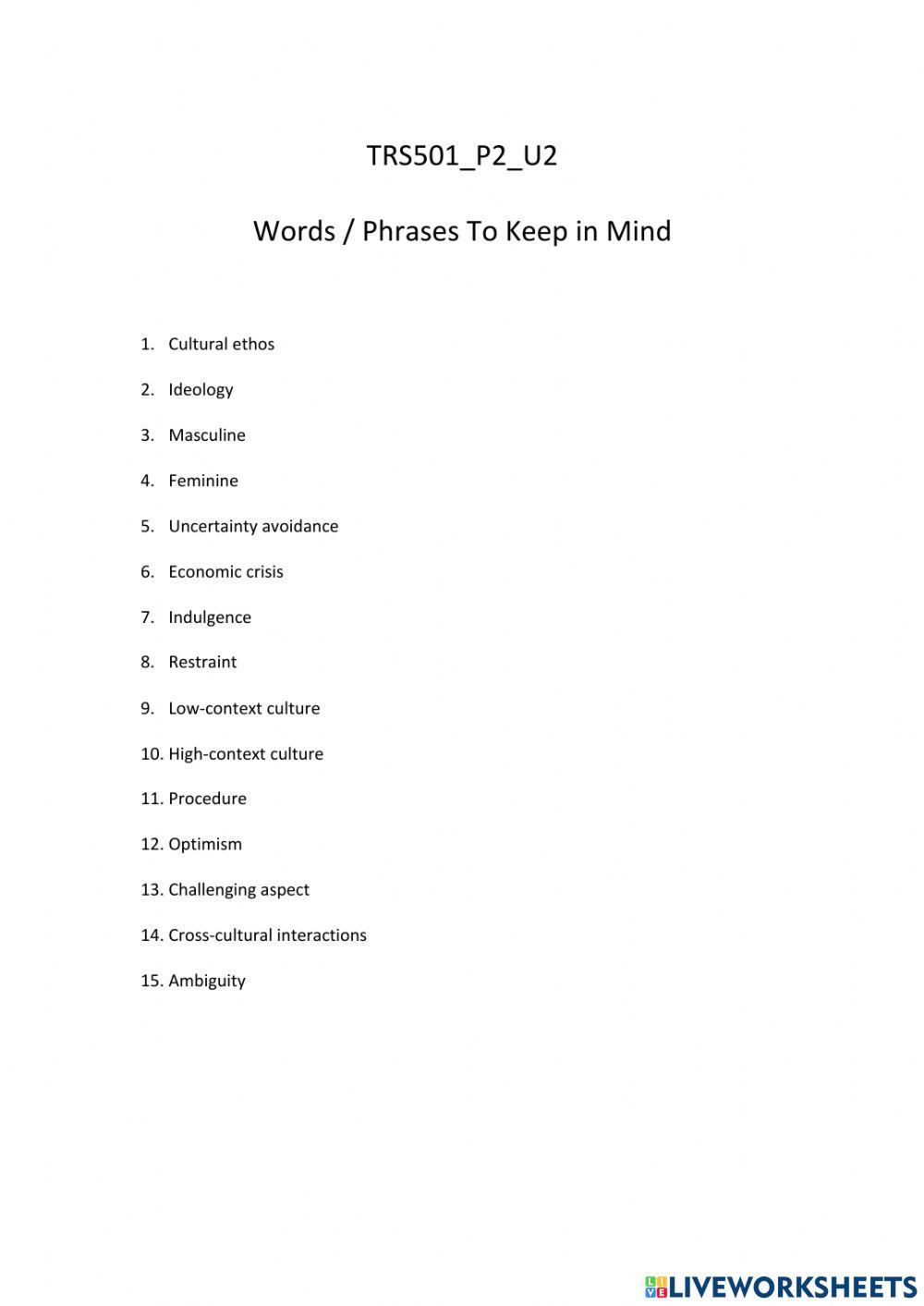 Nguyetntm-TRS501-Speaking 1 (P2-U2) online exercise for | Live Worksheets