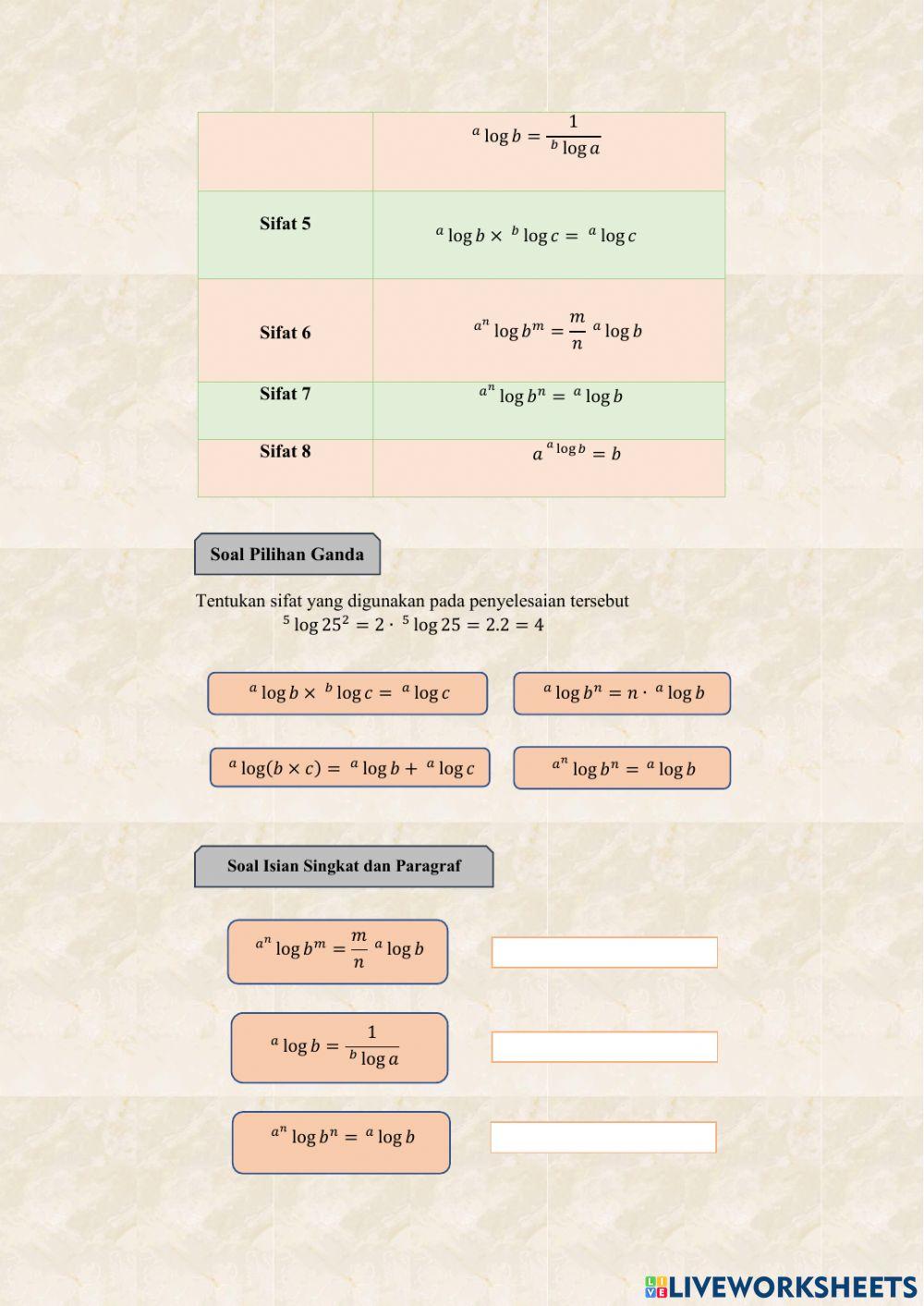 Logaritma SMP 1 CERDAS worksheet | Live Worksheets