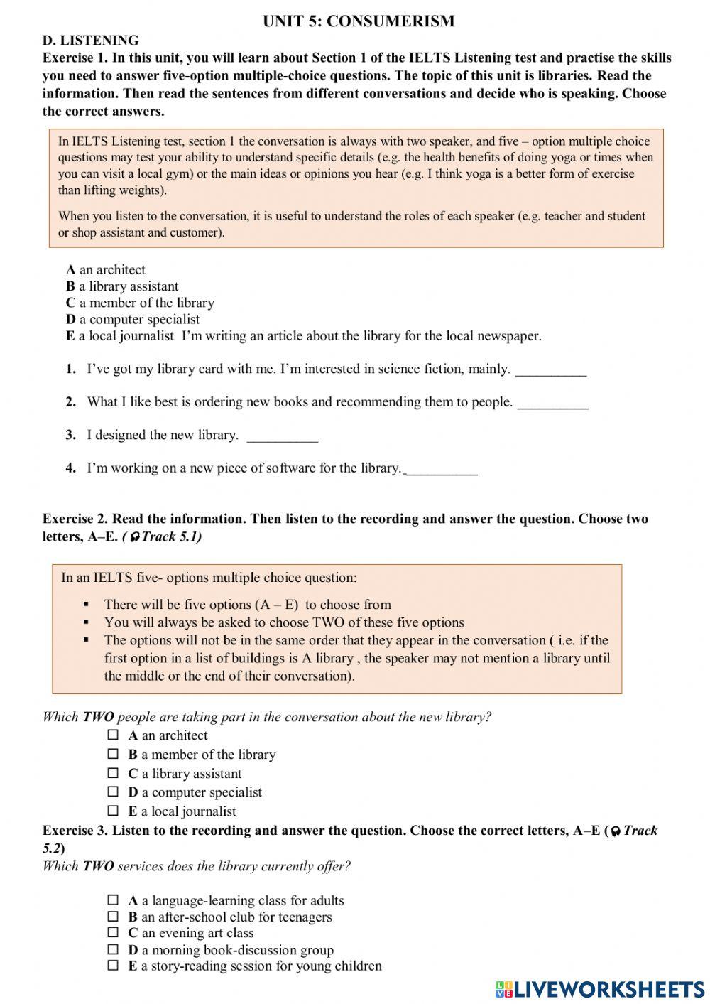 Mindset for ielts - level 1 - unit 5 - listening worksheet | Live ...