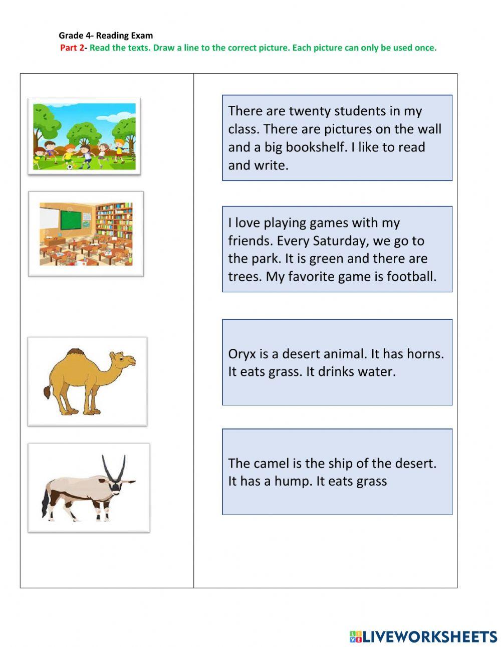 Part 2- T1 Reading Exam online exercise for | Live Worksheets