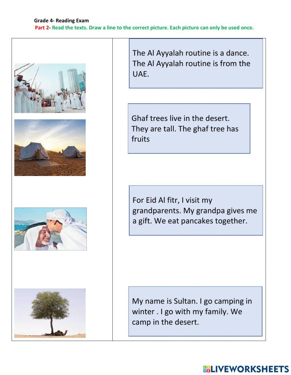 Part 2- T1 Reading Exam online exercise for | Live Worksheets