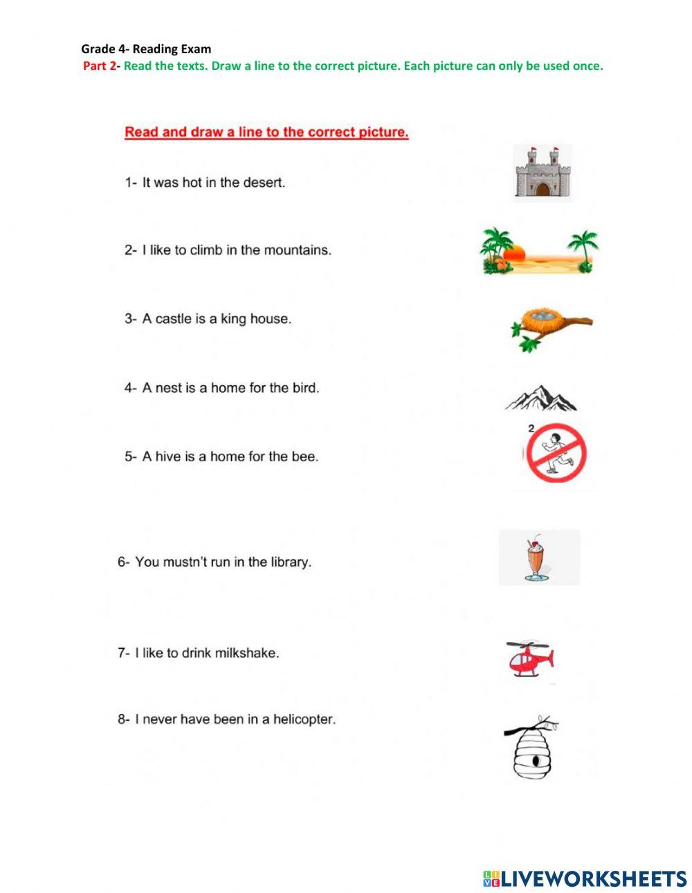 Part 2- T1 Reading Exam online exercise for | Live Worksheets
