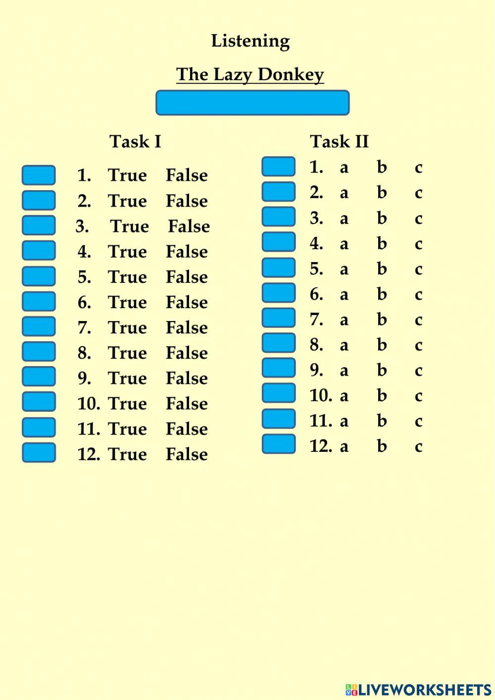 Listening The Lazy Donkey worksheet | Live Worksheets