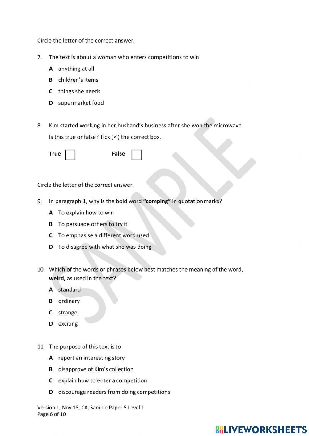 2235767 | ESB ESOL Reading Exam D Level 1 | Atin