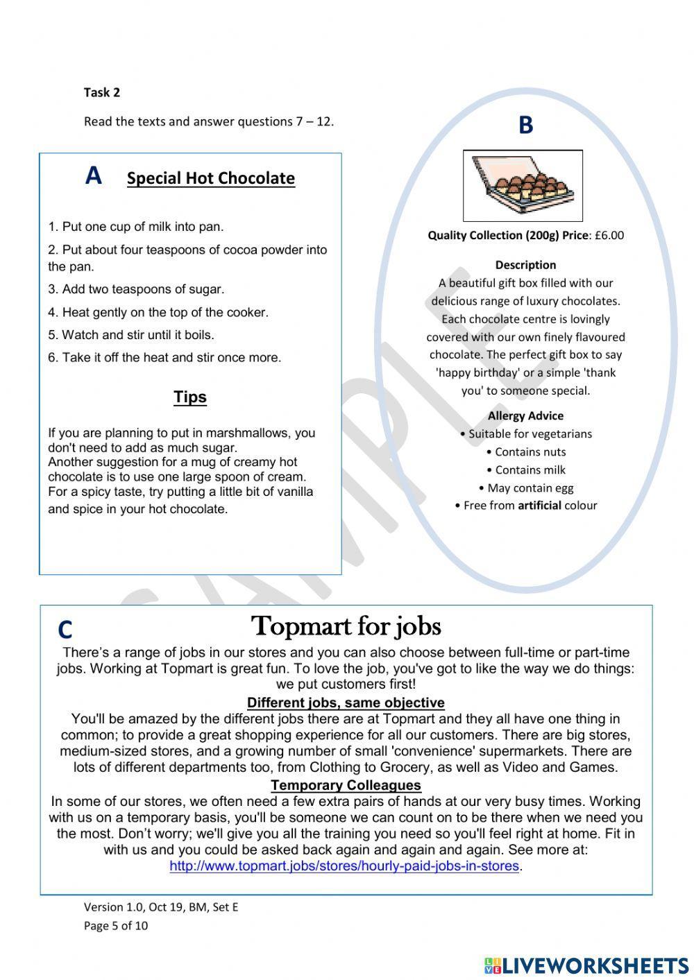 ESB ESOL Readin… | Free Interactive Worksheets | 2235776
