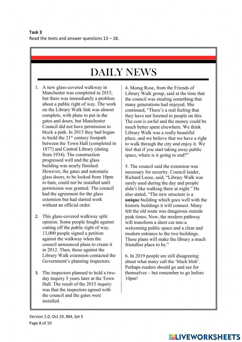 ESB ESOL Readin… | Free Interactive Worksheets | 2235776