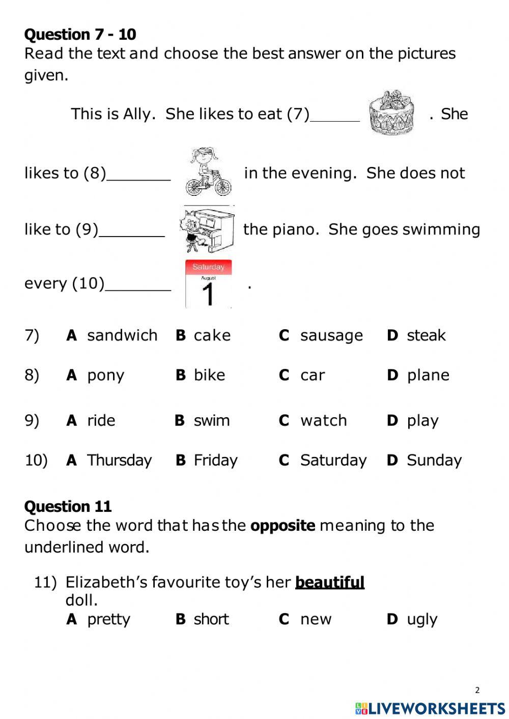 Eng worksheet for 2 | Live Worksheets