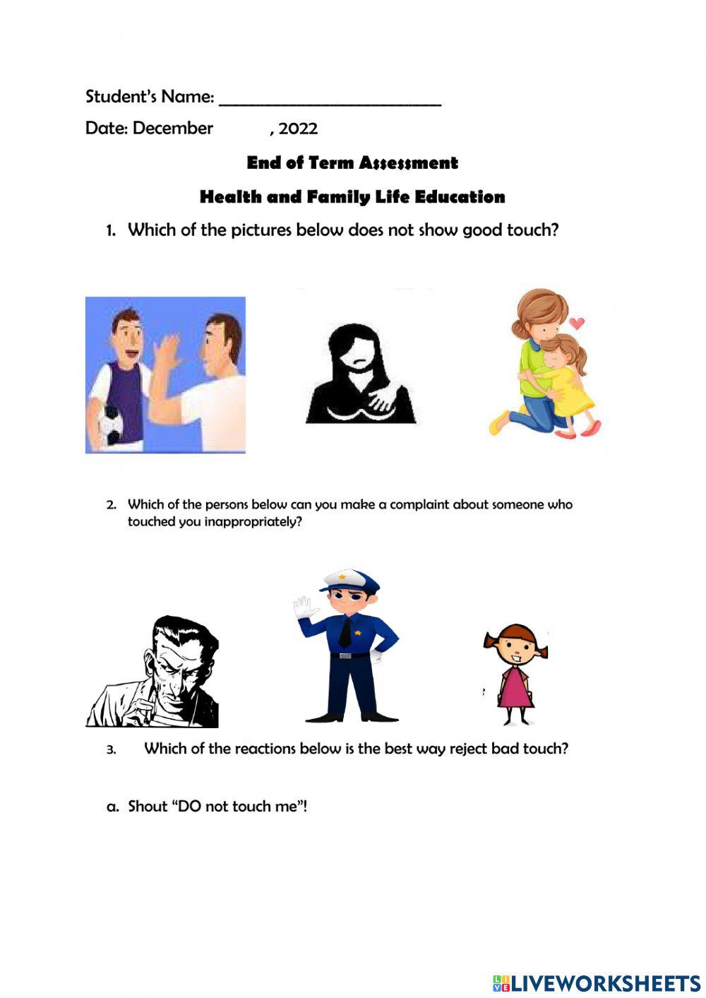 HFLE End of Term Assessment 5370647 | Channy12 | Live