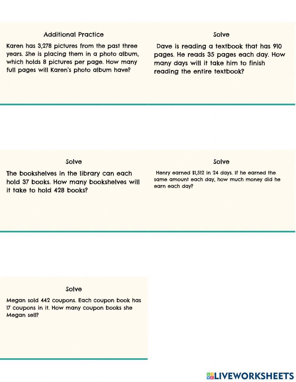 2495004 | Single Step Division Word Problems (5th Grade)