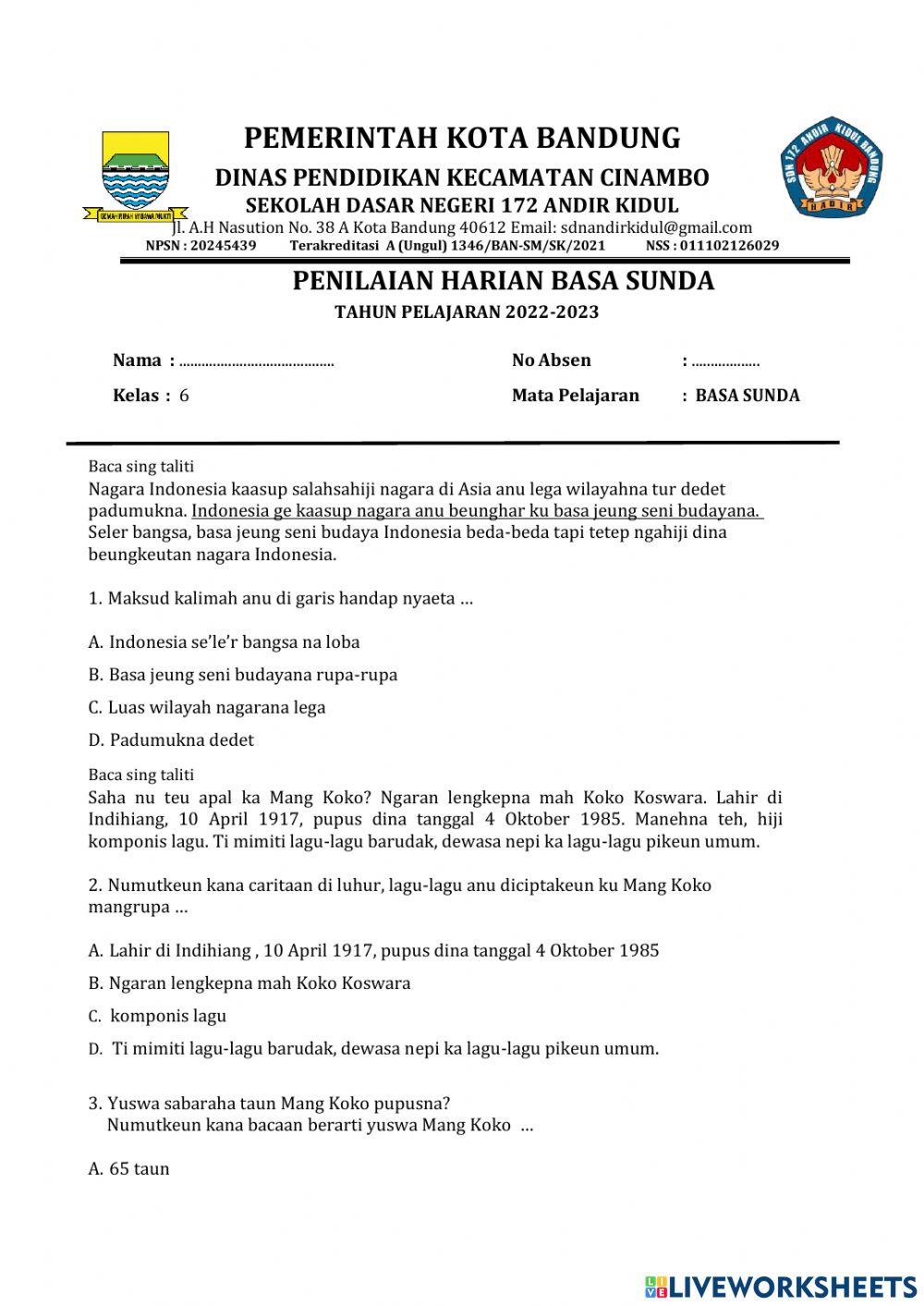 PAs BASA SUNDA worksheet | Live Worksheets