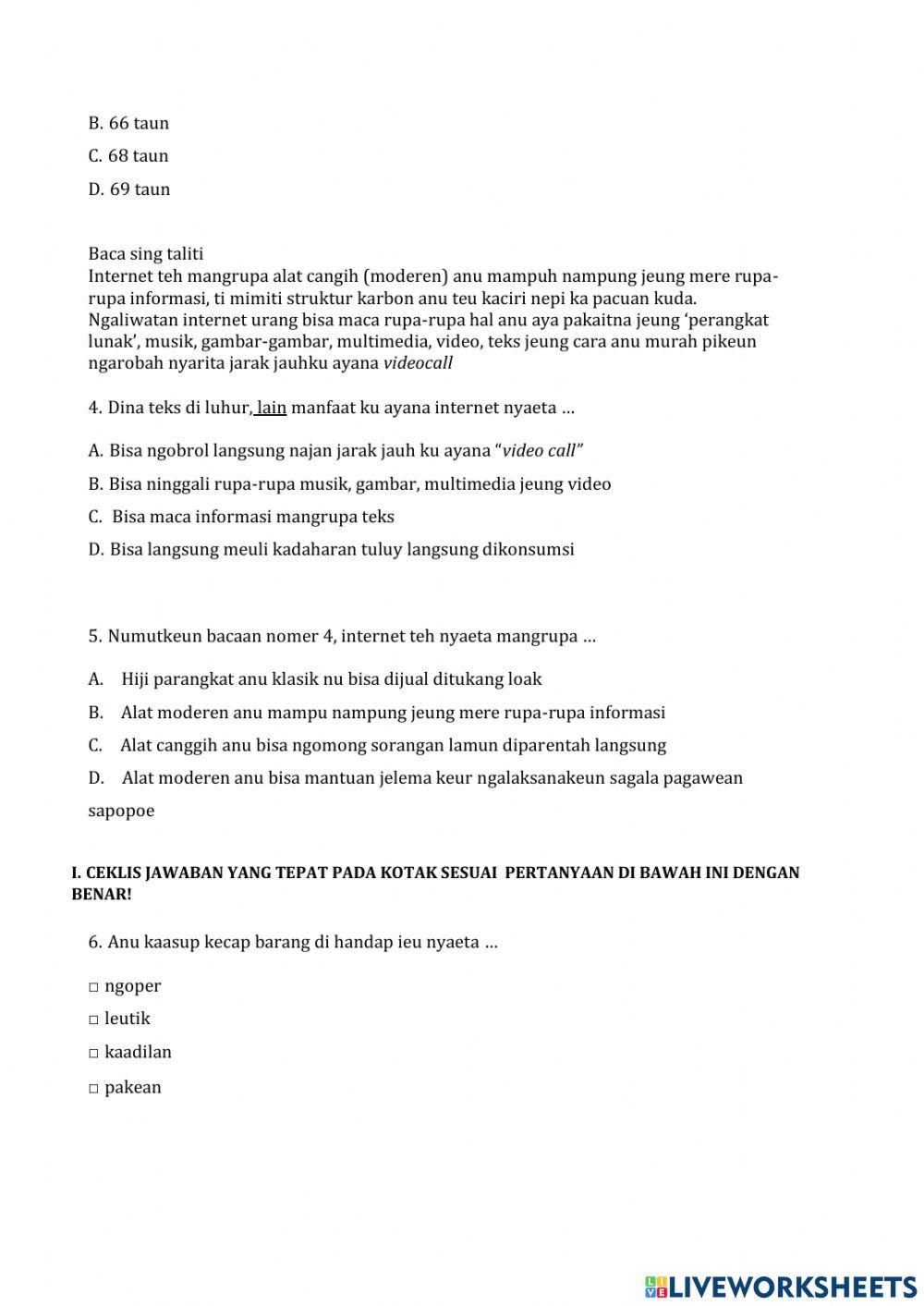 PAs BASA SUNDA worksheet | Live Worksheets