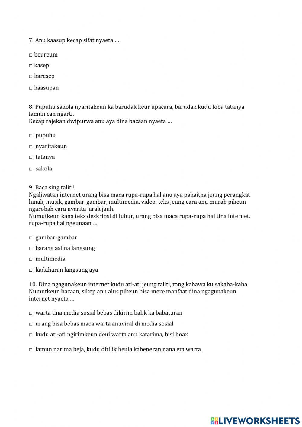 PAs BASA SUNDA worksheet | Live Worksheets