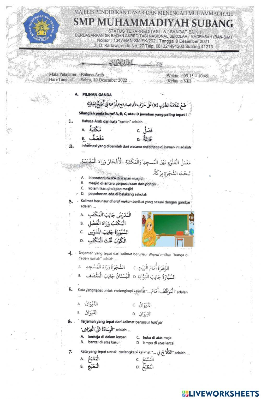 Bhs. arab 8 worksheet | Live Worksheets