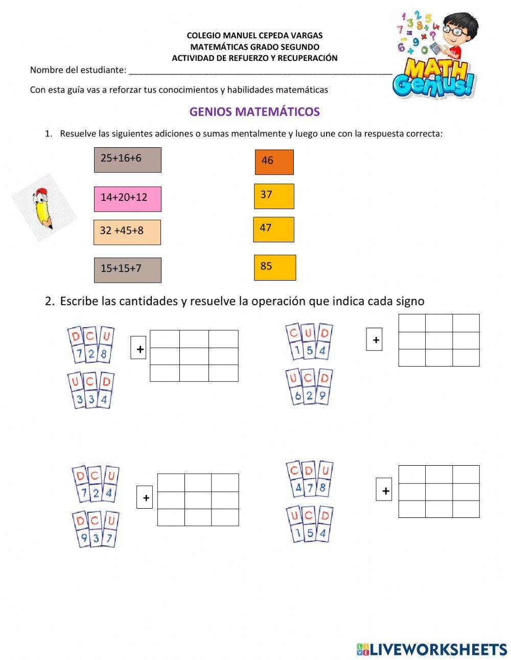 Genios matemáticos worksheet | Live Worksheets