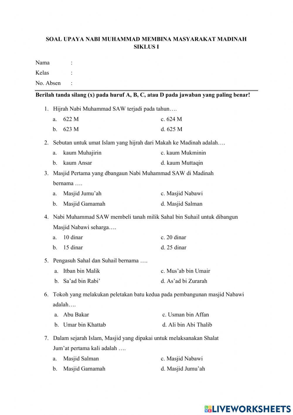 Upaya Nabi Muhammad 1 worksheet | Live Worksheets