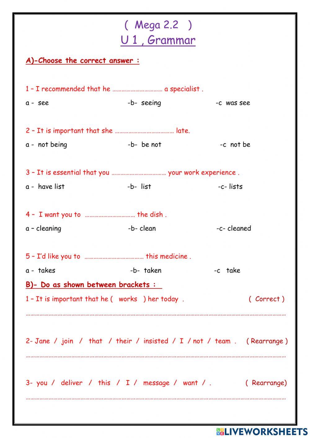 Grammar online exercise for 2nd | Live Worksheets