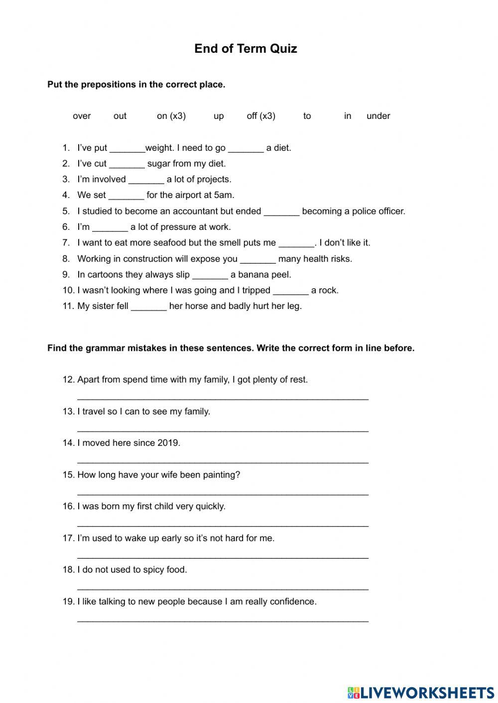 End of Term Quiz worksheet | Live Worksheets