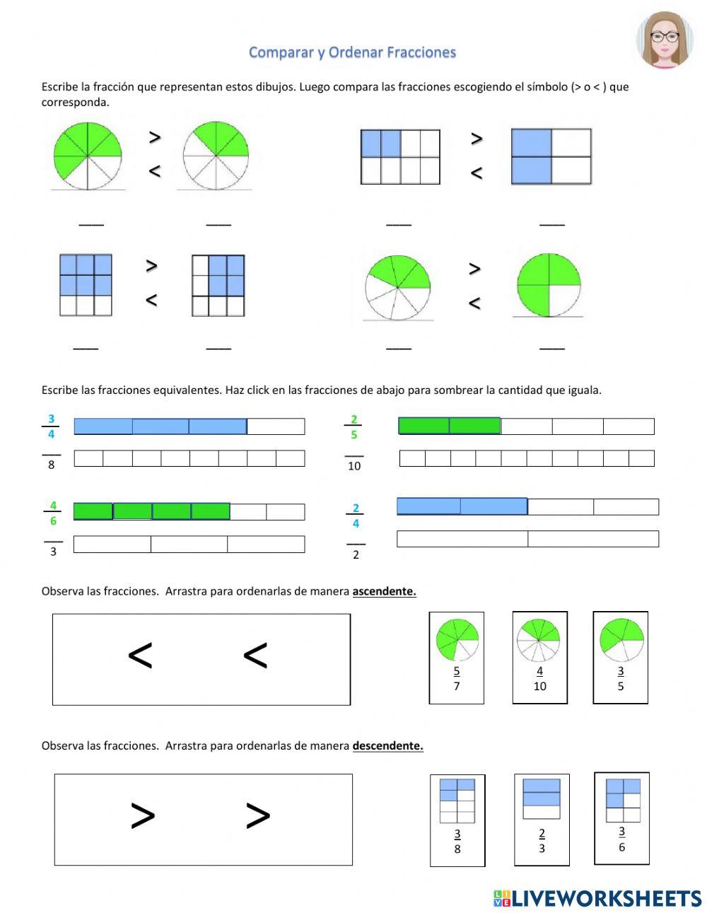 Hoja De Trabajo Para Comparar Y Ordenar Fracciones