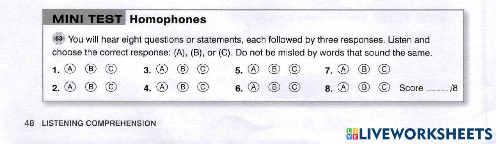 P2 Homophone Mini test (p.48) online exercise for | Live Worksheets