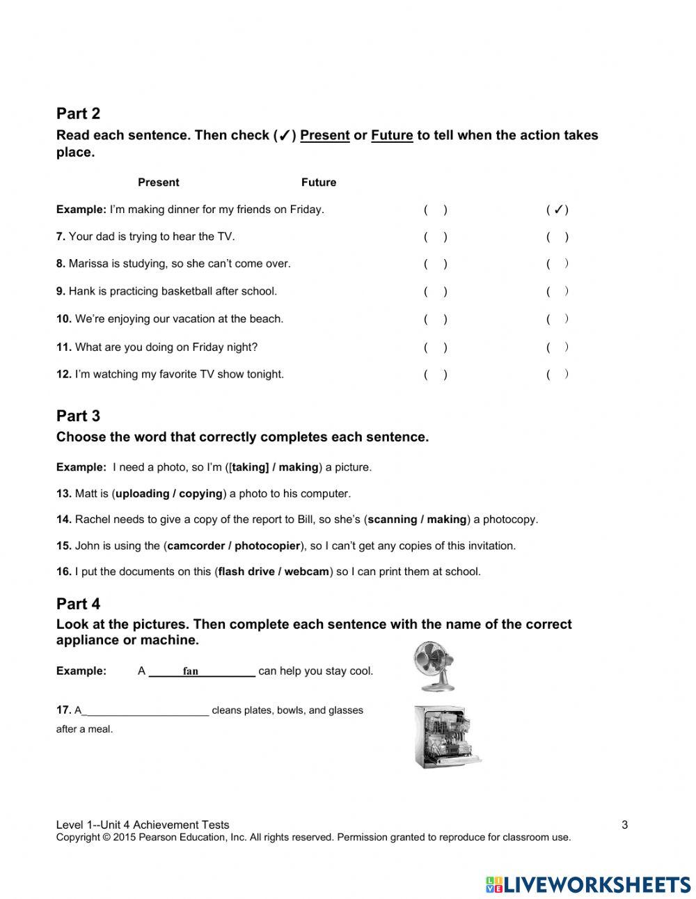 ACHIEVEMENT TEST- UNIT 4 AND 5 online exercise for | Live Worksheets
