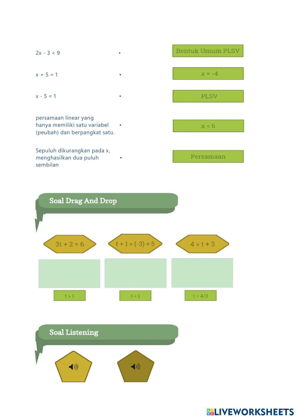 PLSV dan PTLSV online worksheet | Live Worksheets