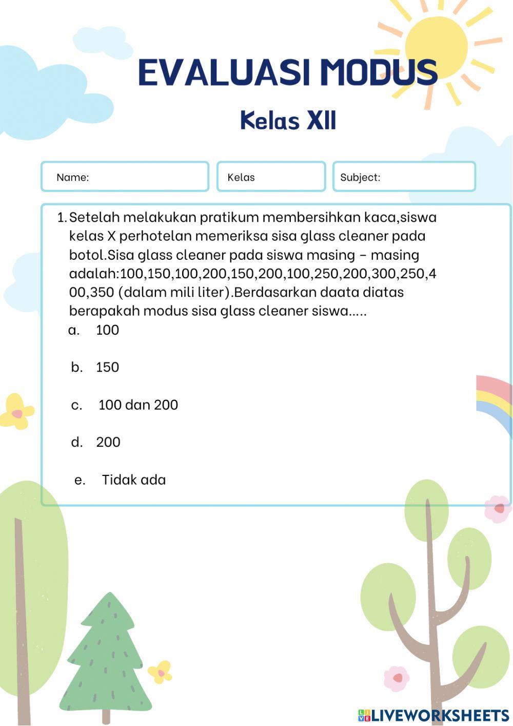 Evaluasi Modus interactive worksheet | Live Worksheets