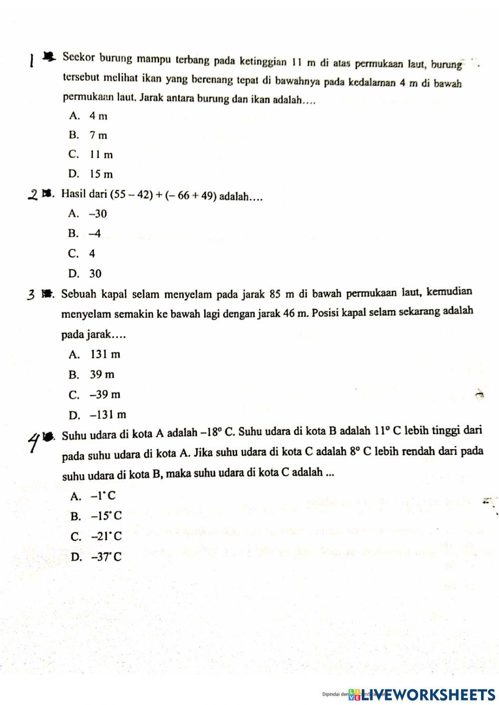 Latihan PAS MTK worksheet | Live Worksheets